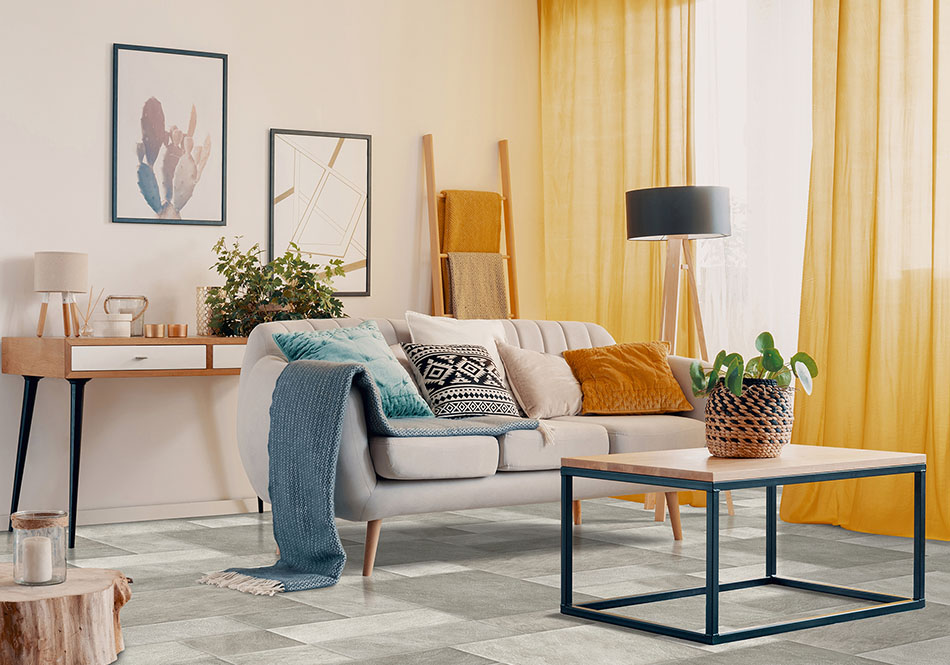 Grey Tile Look Vinyl Sheet Flooring - Beauflor - Twenty & Oak